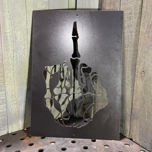 Metal Middle Finger Skeleton Hand Hardcore Decor Funny Plasma Cut Sign ...