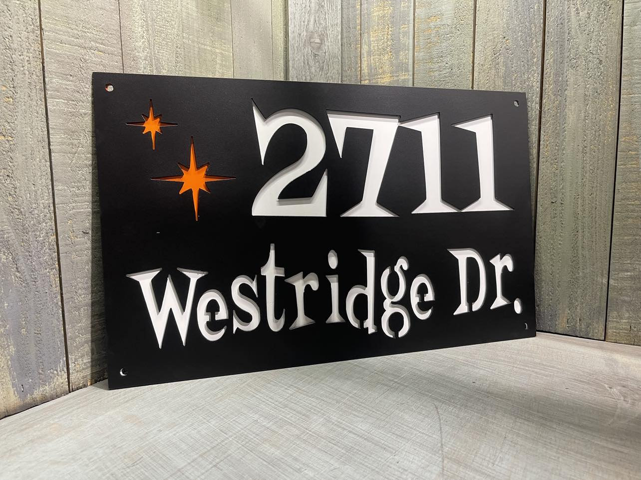 Metal Mid Century Modern Atomic Star Address ATOMIC FONT Sign Custom ...