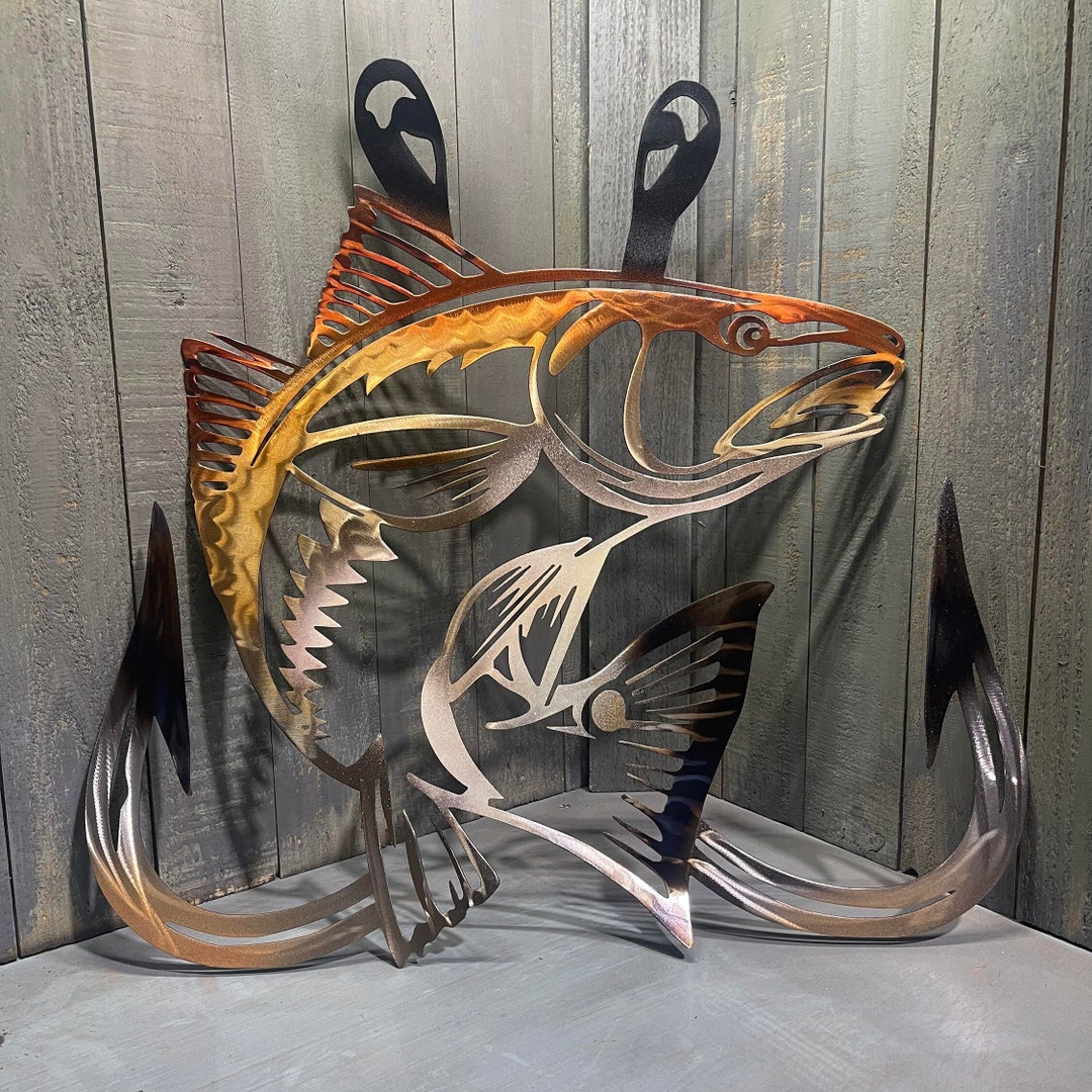 Metal Redfish With Hooks Plasma Cut Sign Art Red Fish Fishing Lake ...