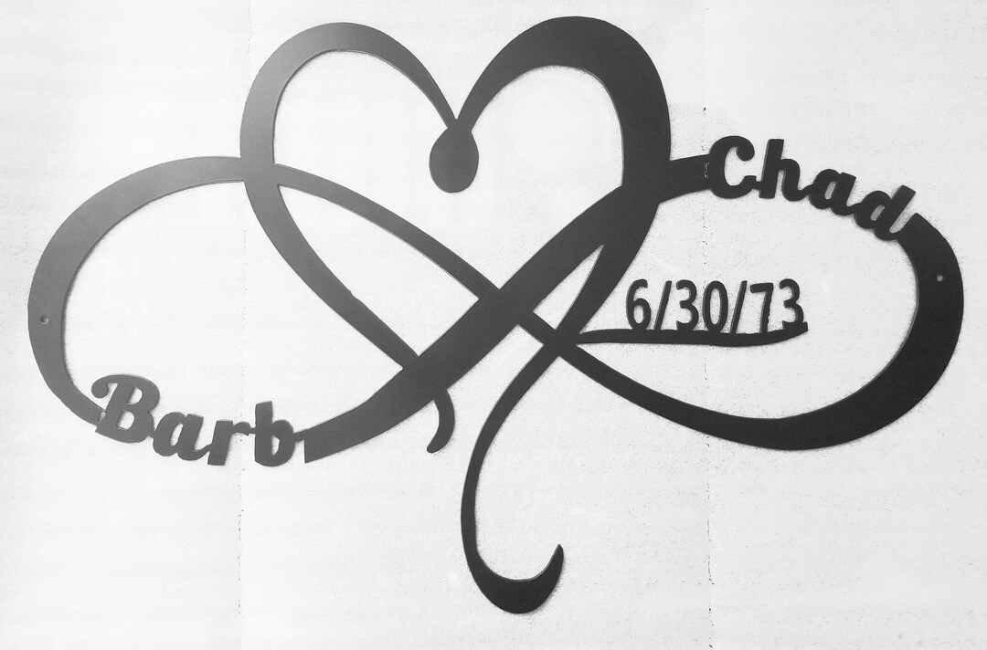 Metal Infinity and Heart Sign With Personalized Name and Date Custom ...