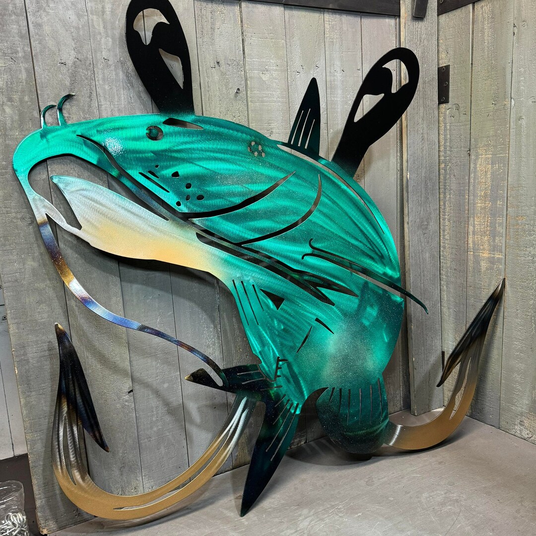 Metal Catfish With Hooks Plasma Cut Sign Art Red Fish Fishing Lake ...
