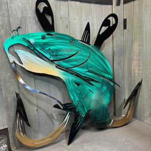 Metal Catfish With Hooks Plasma Cut Sign Art Red Fish Fishing Lake ...