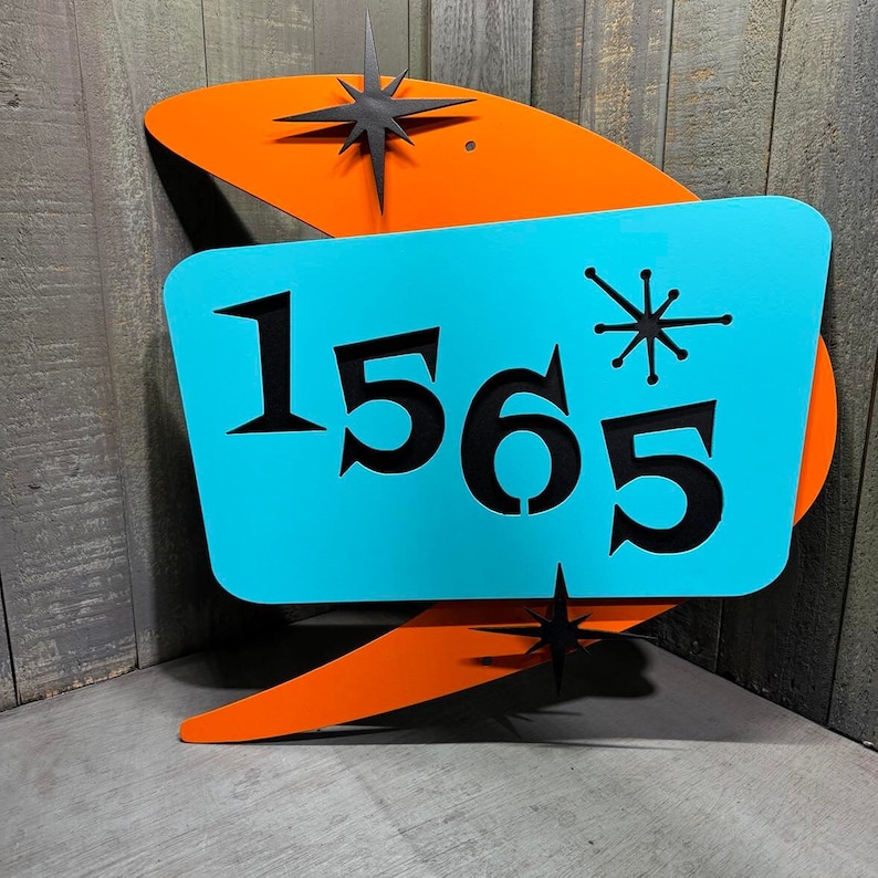 Metal MCM Large Boomerang Address Sign Custom Plasma Cut Sign Art Mid ...