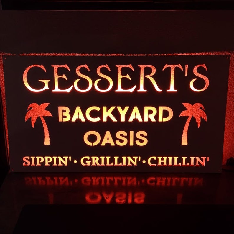 Metal Backyard Oasis Sign Sipping Grillin Chillin Palm Tree Custom Last ...