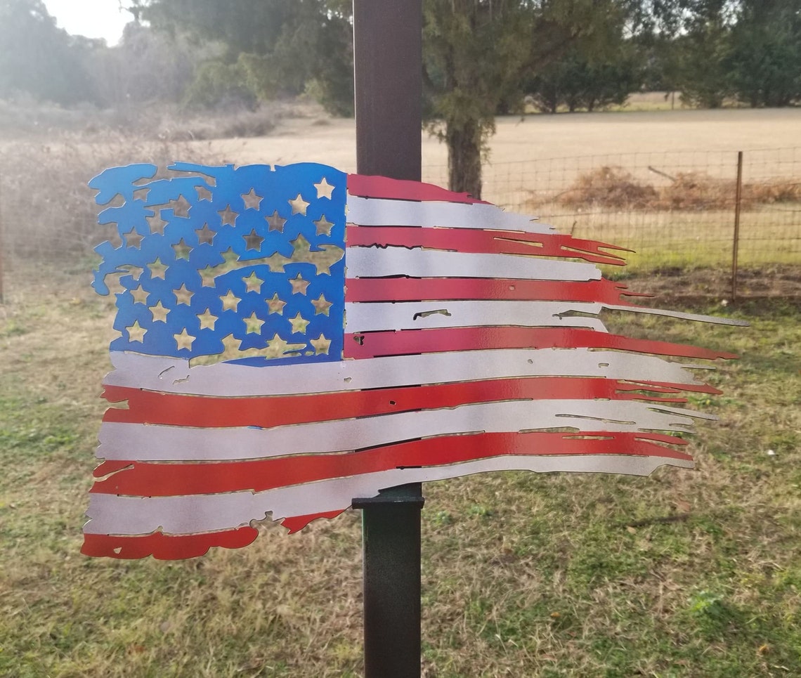 Plasma Cut Metal American Flag Tattered Battle USA Sign Art - Etsy