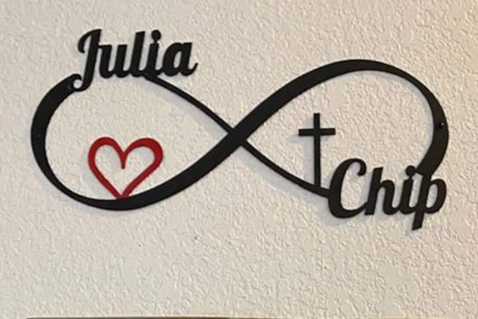 Metal Infinity Symbol Sign With Names Custom Heart Cross Plasma Cut ...