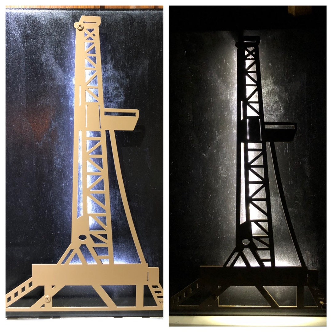 Metal Oil Rig Sign With LED Backlight and Wood Backer Option - Etsy