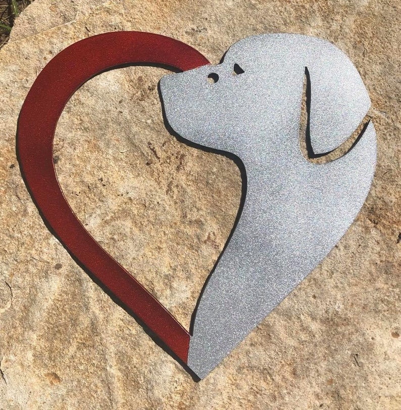 Metal Dog With Heart Plasma Cut Heart Sign - Etsy