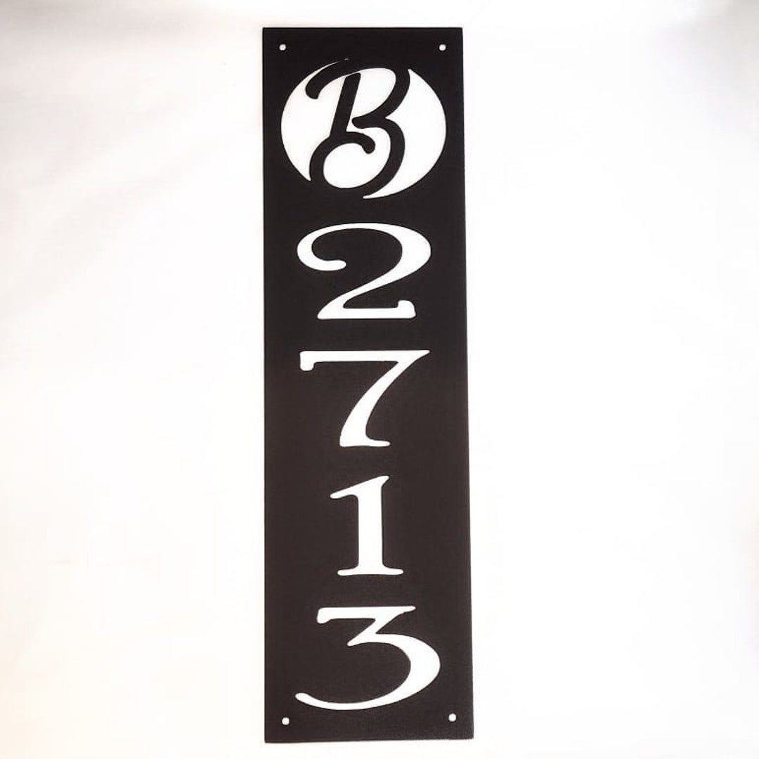 Metal Vertical Address Number Sign With Curly Letter Monogram Custom ...