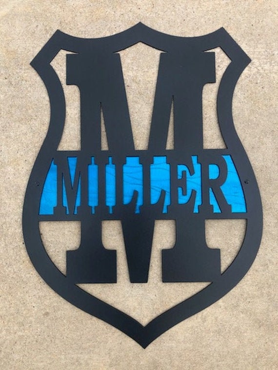 Metal Custom Police Badge Monogram Two Layer Black and Blue - Etsy