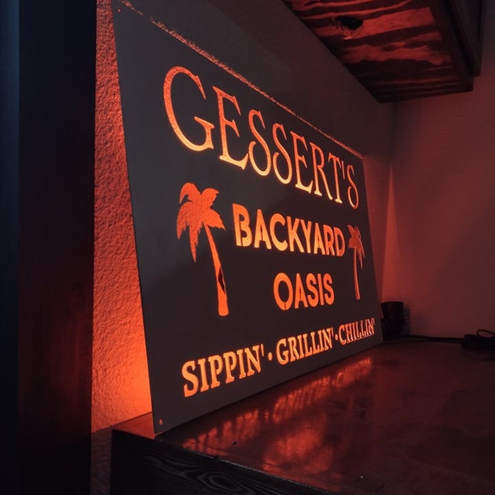 Metal Backyard Oasis Sign Sipping Grillin Chillin Palm Tree Custom Last ...