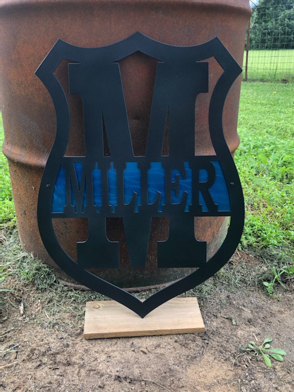 Metal Custom Police Badge Monogram Two Layer Black and Blue Painted ...