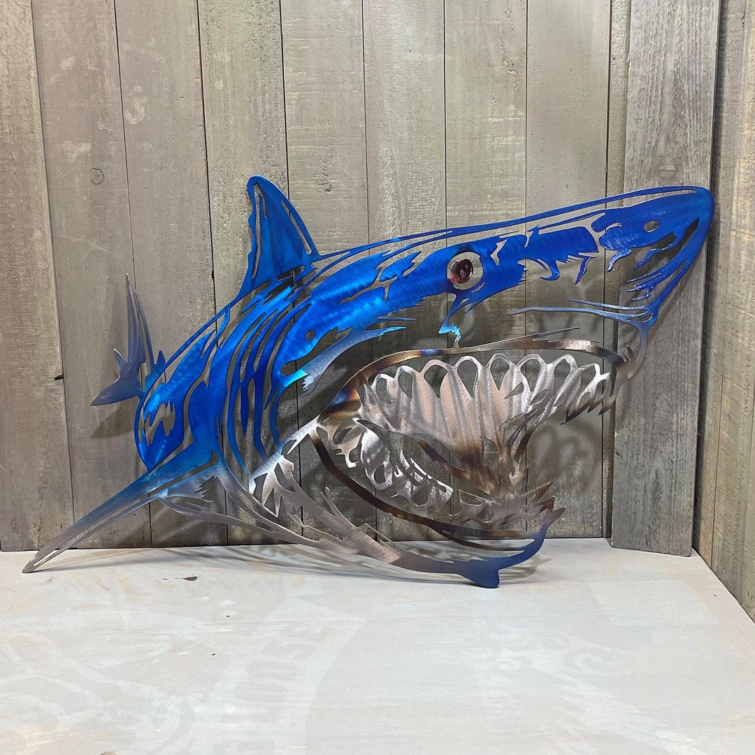 Metal Great White Shark Scary Teeth Beach Ocean Plasma Cut Sign Art ...