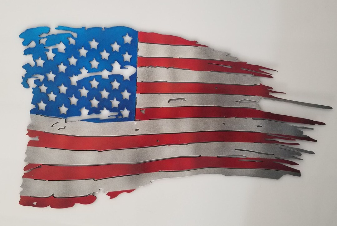 Plasma Cut Metal American Flag Tattered Battle USA Sign Art Military ...