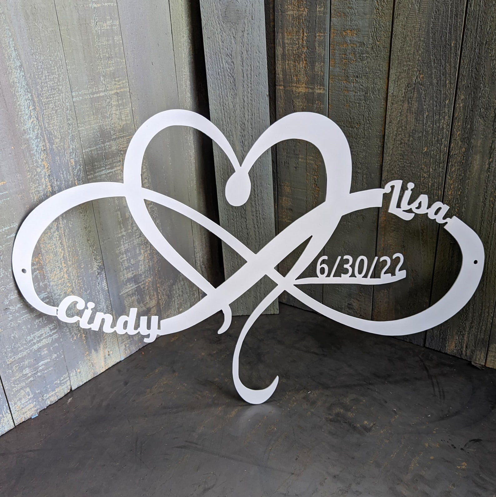 Metal Infinity and Heart Sign With Personalized Name and Date Custom ...