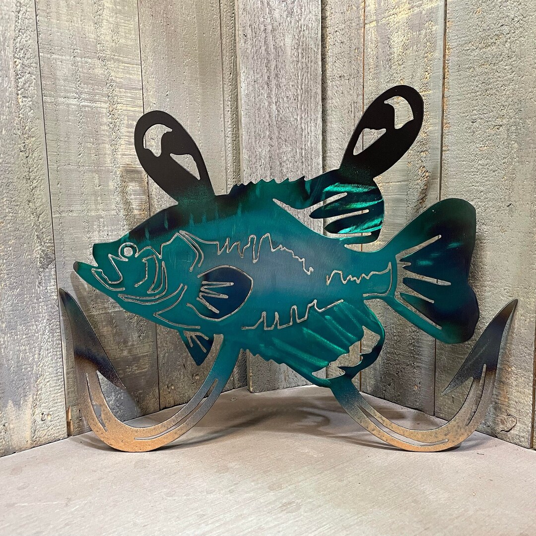 Metal Crappie Fish With Hooks Plasma Cut Sign Art Fishing Fisherman ...