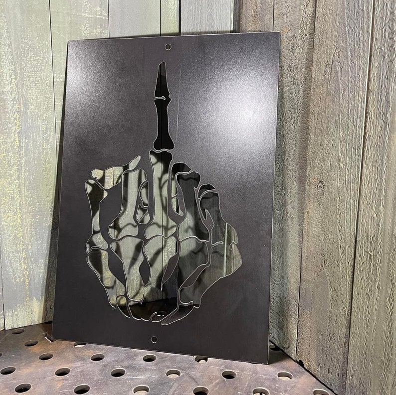 Metal Middle Finger Skeleton Hand Hardcore Decor Funny Plasma Cut Sign ...