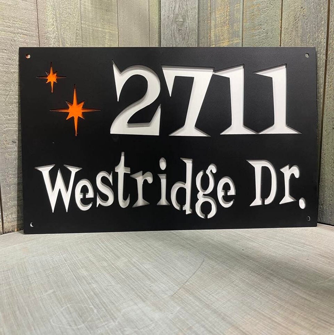 Metal Mid Century Modern Atomic Star Address ATOMIC FONT Sign Custom ...