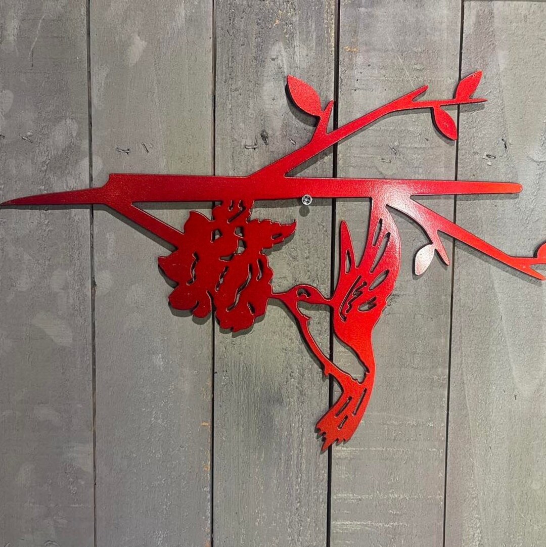 Metal Hummingbird Tree Stake Outdoor Decor Garden Art Plasma Cut Sign ...