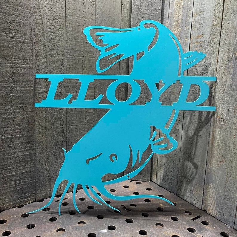 Metal Catfish Monogram Custom Color and Last Name Plasma Cut Wall Hang ...