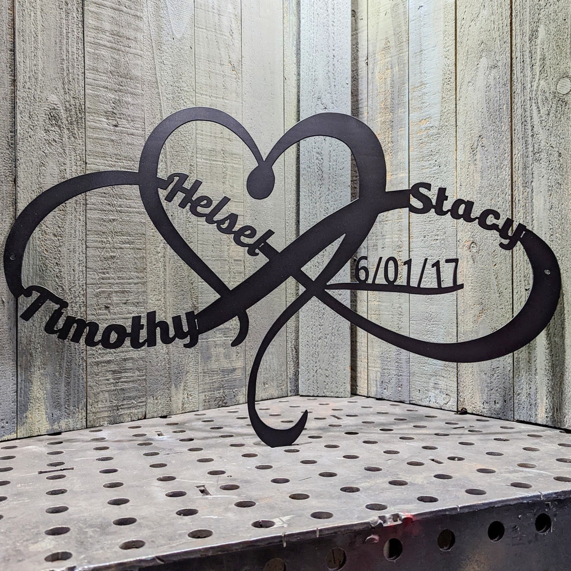 Metal Heart and Infinity Sign Couple Name and Last Name With - Etsy