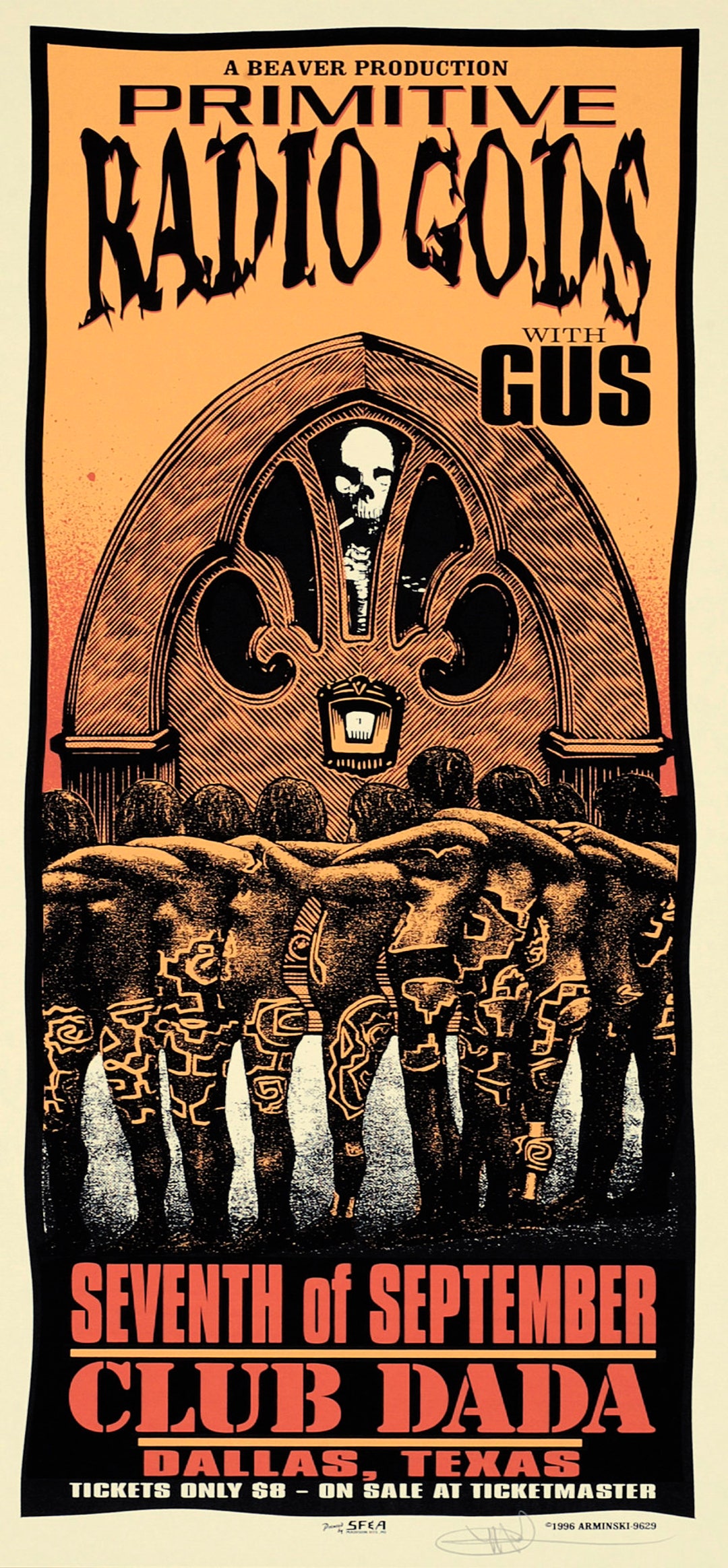 HANDBILL Pritive Radio Gods Concert Gus Art by Mark Arminski 4.25" X 8. ...