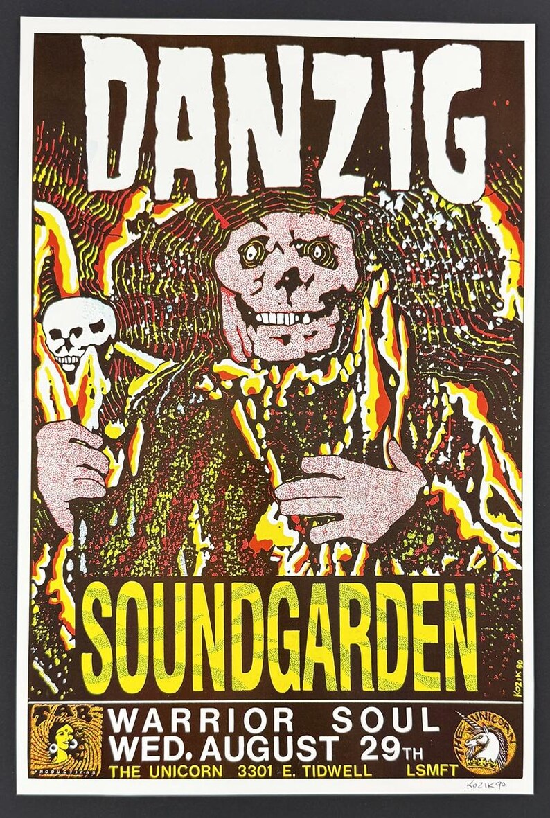 Danzig POSTER Soundgarden Warrior Soul 1990 Texas Signed Kozik Original ...