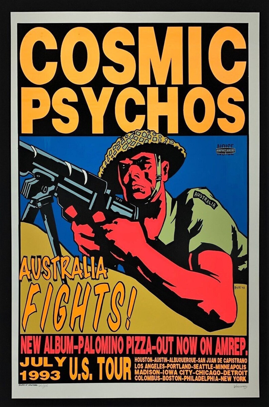 Cosmic Psychos POSTER 1993 U.S. Tour Signed Numbered Kozik 93-29 Orange ...