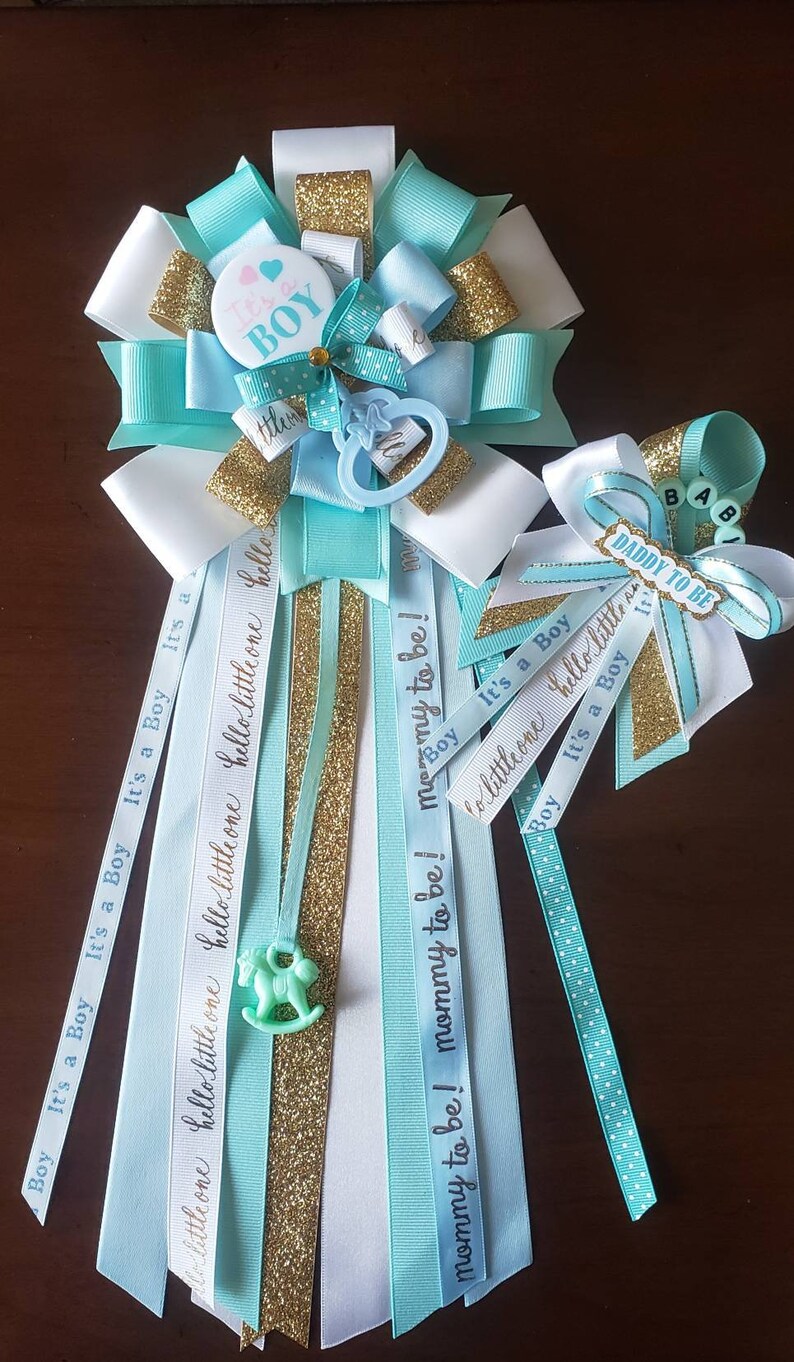 Boy Baby Shower Corsage/blue and Gold Baby Shower | Etsy