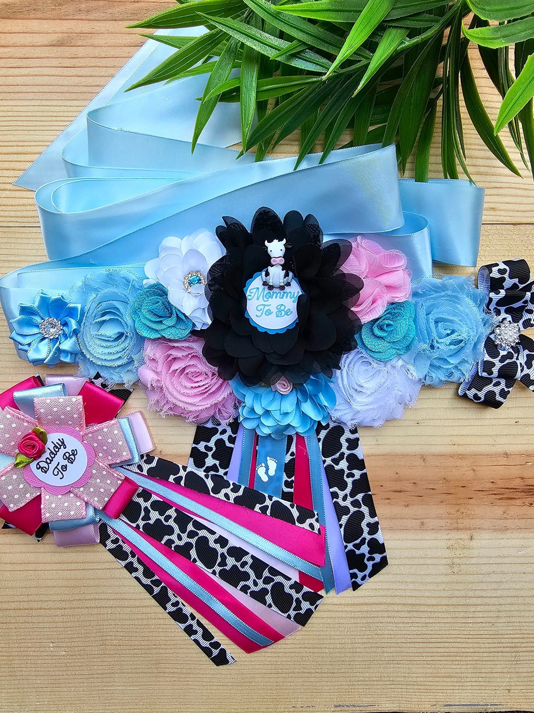 Cow Gender Reveal Sash/twins Baby Shower Sash/cow Gender Reveal Mom to ...
