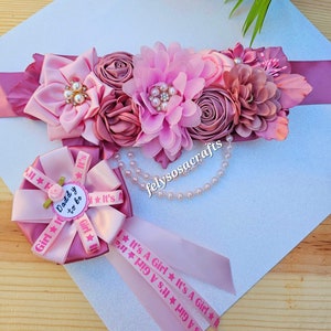Pink Maternity Sash,rustic Pink Baby Shower Sash/it's a Girl Flower ...