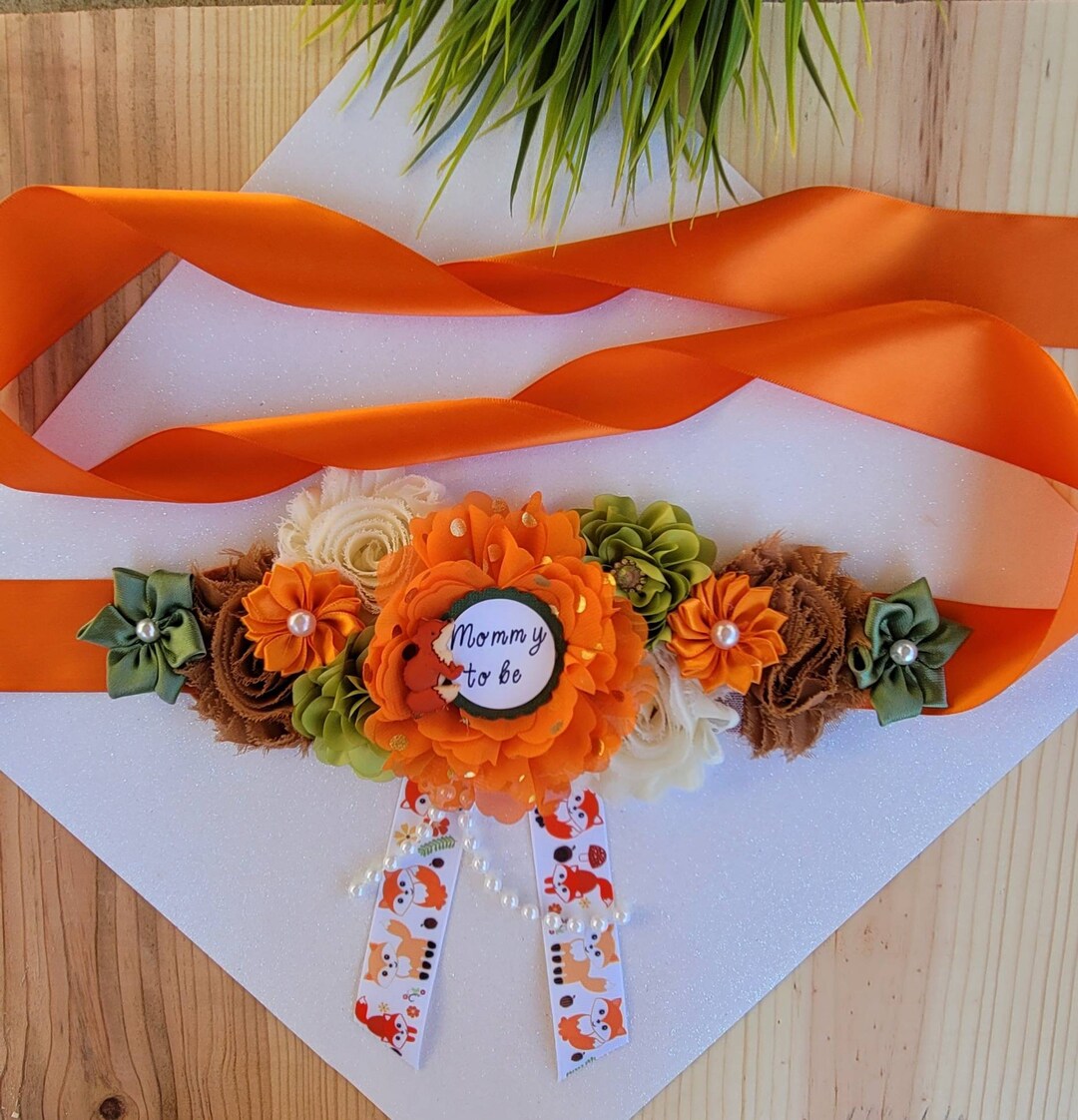 Forest Animals Baby Shower Sash/fox Belly Sash/fall Belly Sash/orange ...
