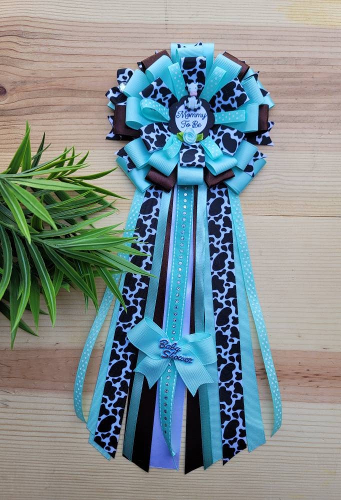 Cow Print Baby Shower Corsage/cow Turquoise,brown Cow Pin/mom to Be Mum ...