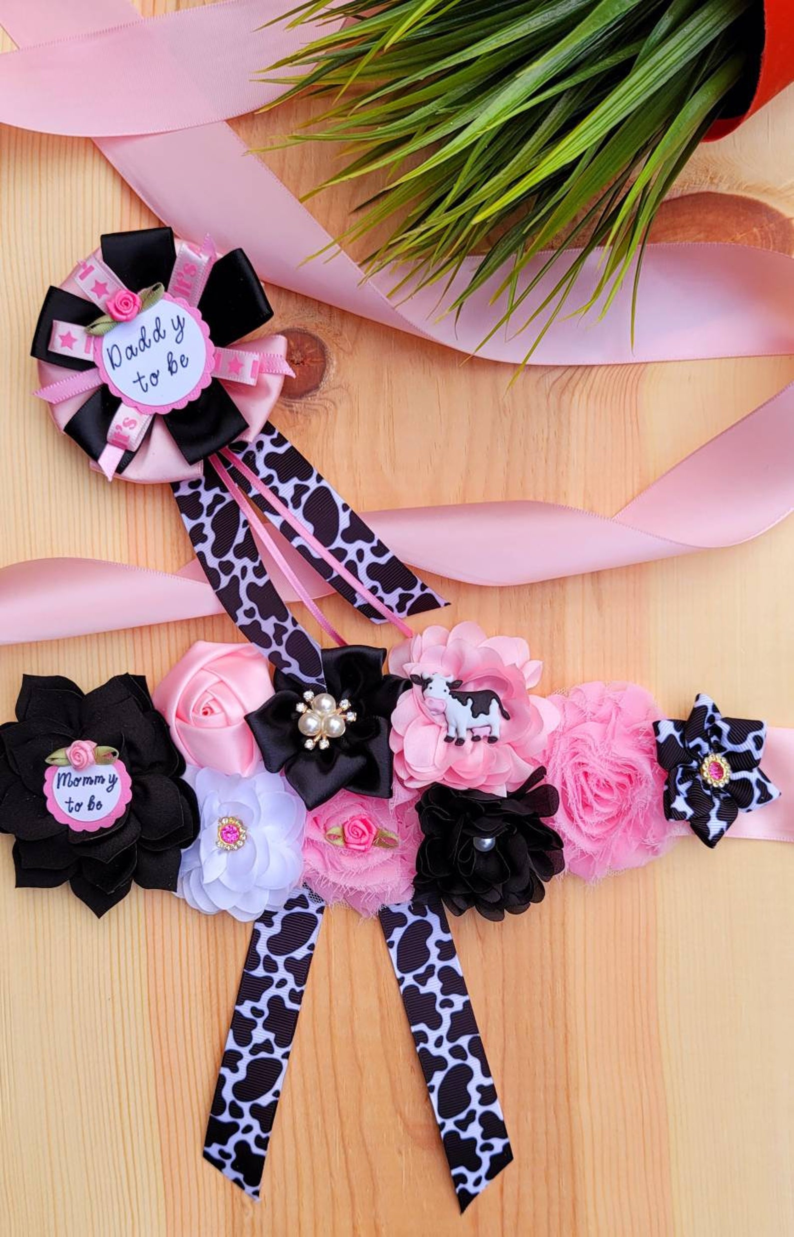 Cow Baby Shower Sash Pin/cow Baby Shower Theme/cow Maternity Belt/cow ...