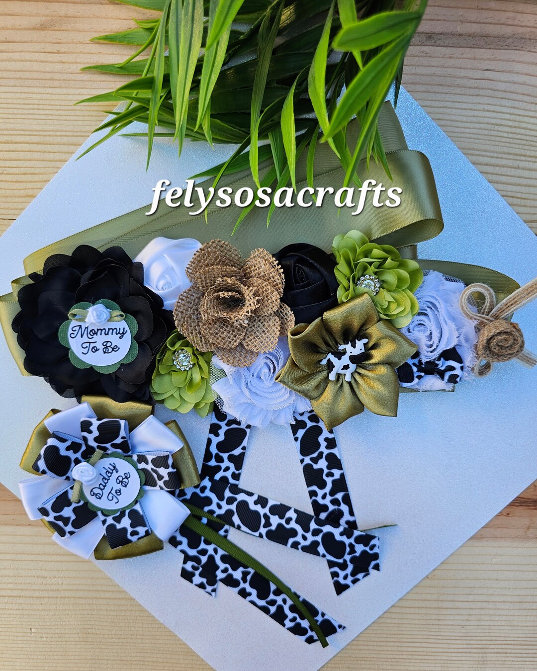 Cow Baby Shower Sash/olive Green Pregnancy Sash/cow Baby Shower Theme ...