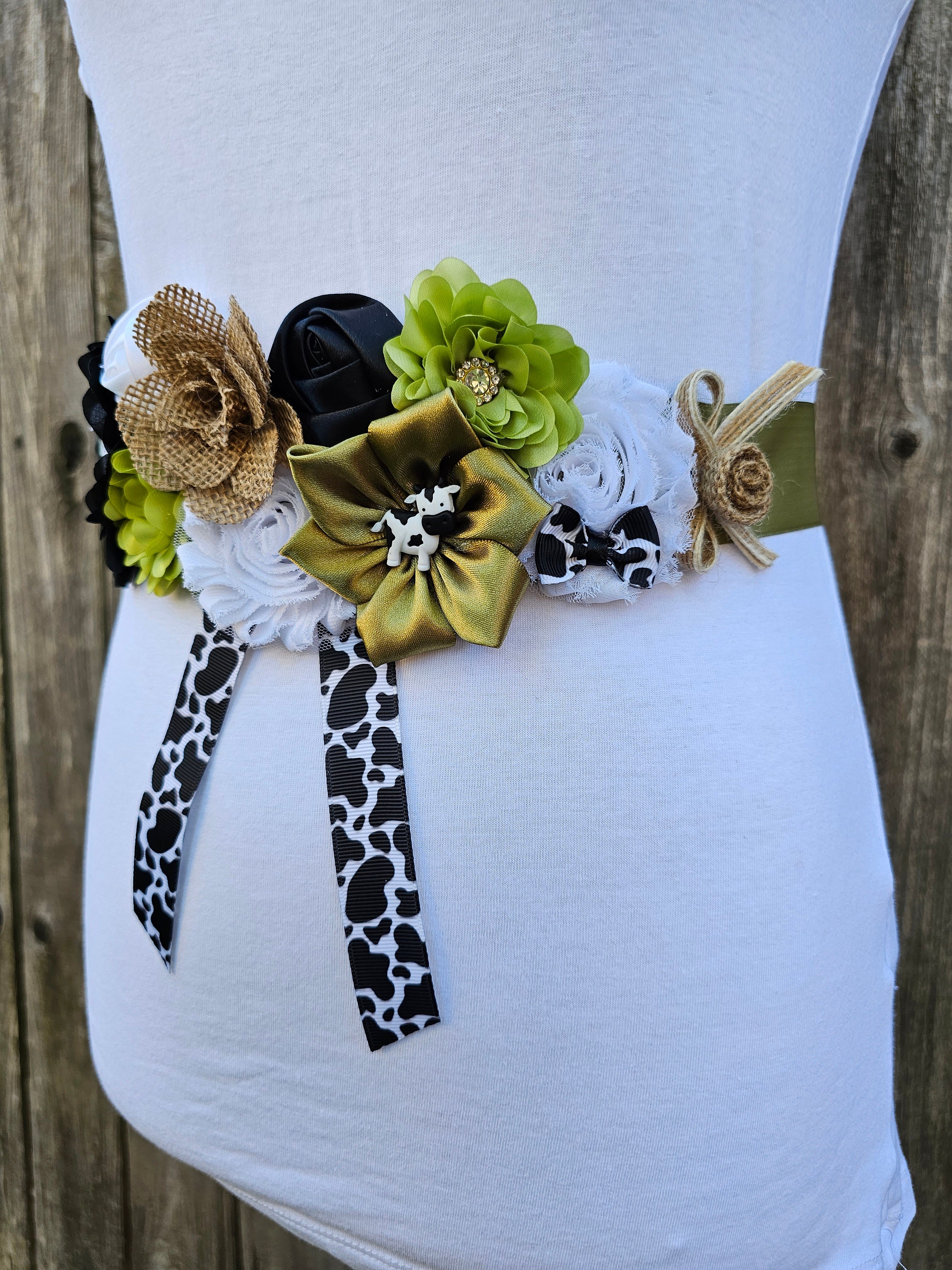 Cow Baby Shower Sash/olive Green Pregnancy Sash/cow Baby - Etsy