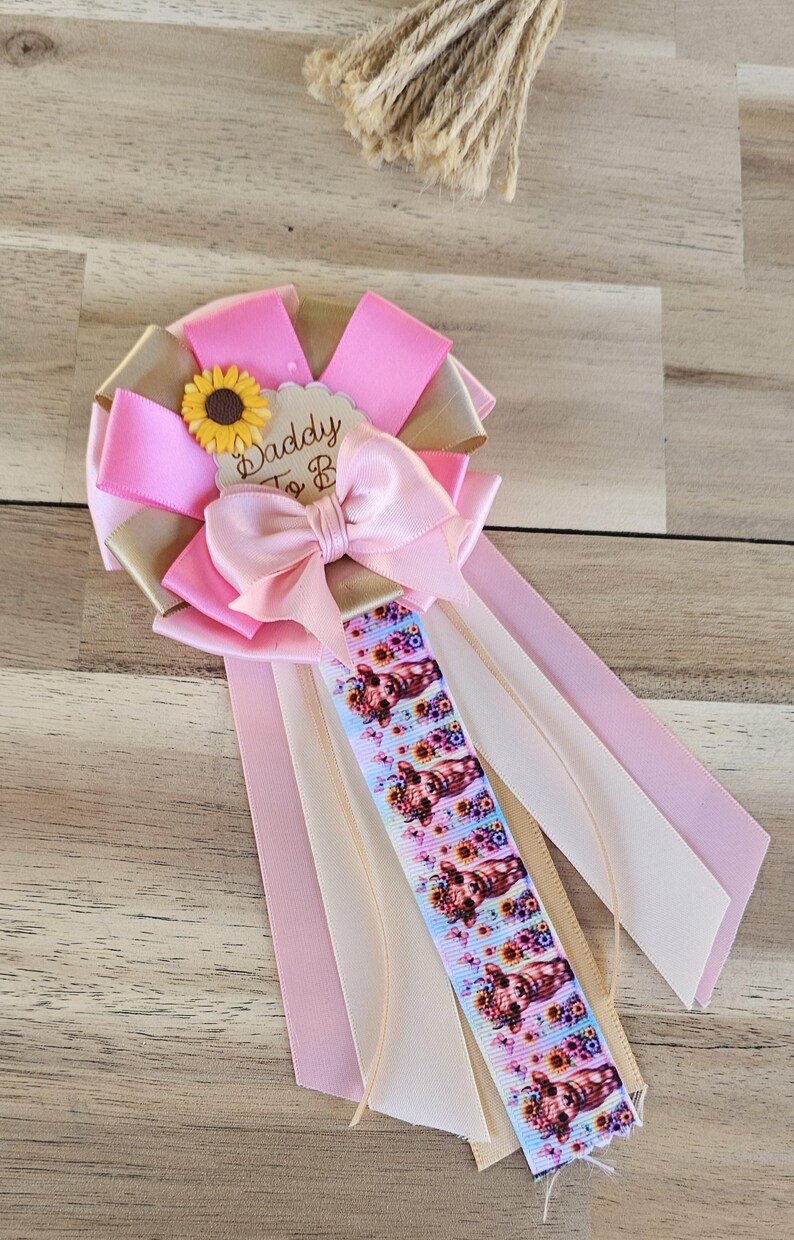 Highland Baby Shower Sash/pink,yellow Cow Sash/cowgirl Mom to Be Sash ...