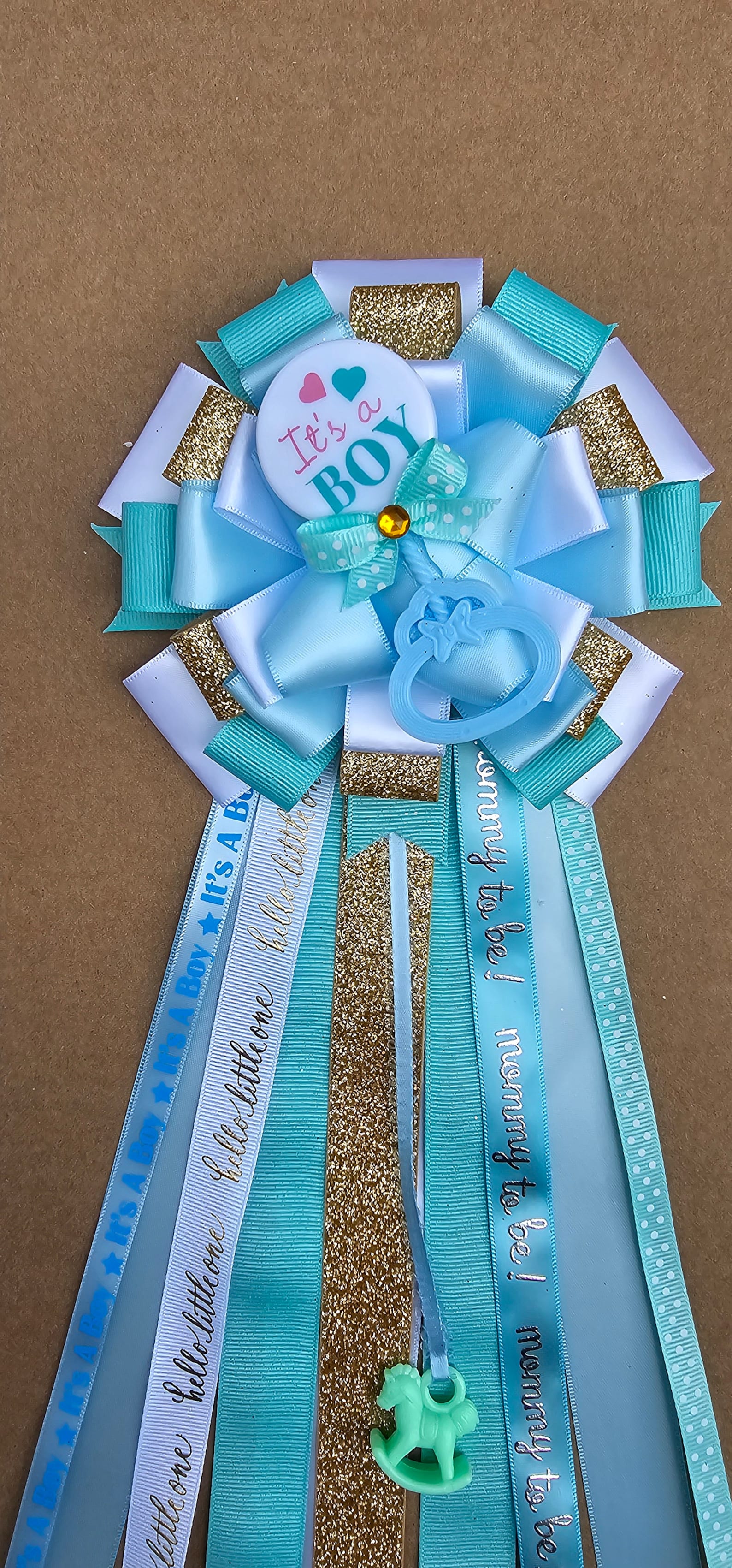 Boy Baby Shower Corsage/blue and Gold Baby Shower Mum/turquoise Baby ...