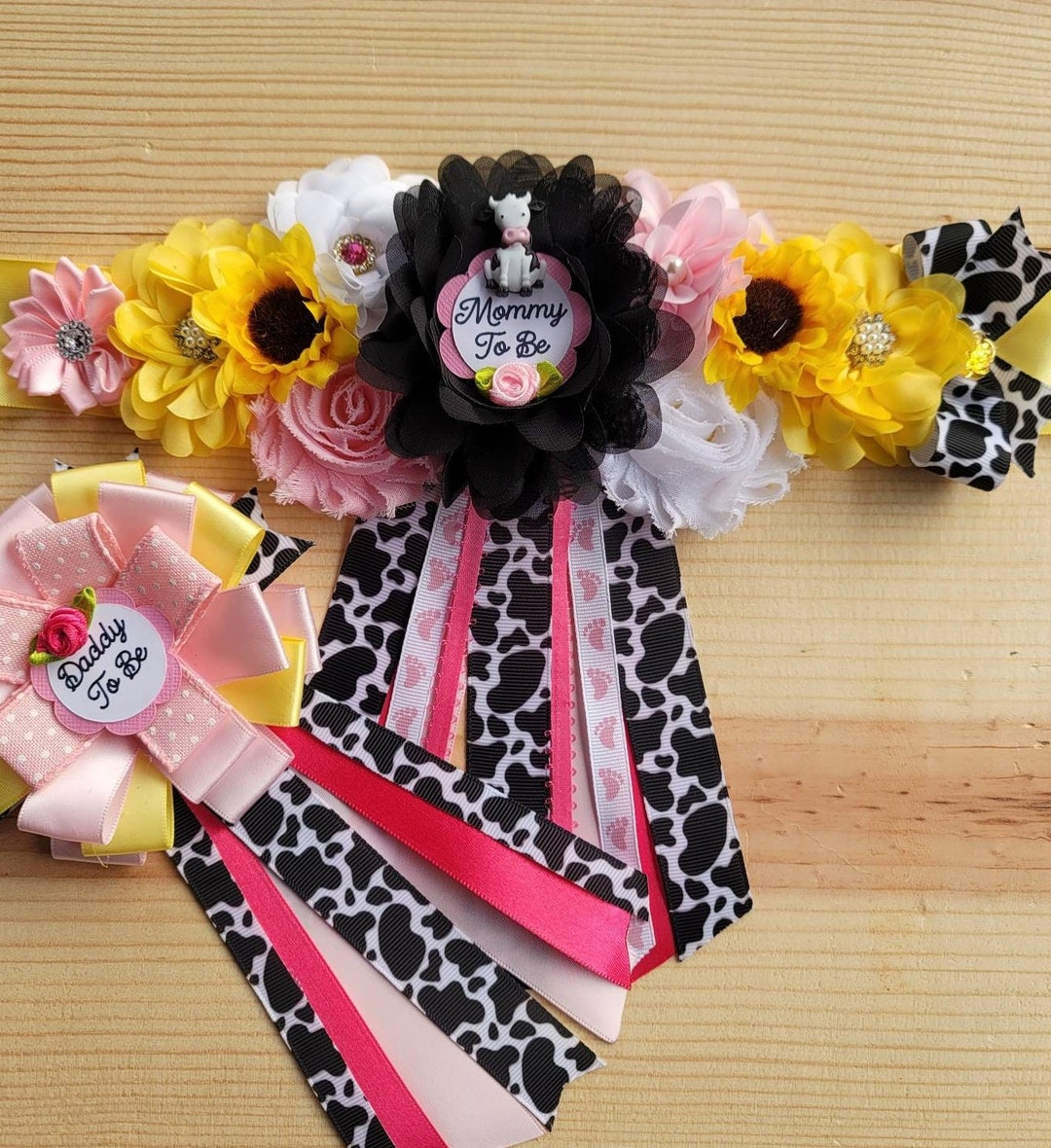 Cow Baby Shower Sash/pink and Yellow Cow Belly Sash/cowgirl Mom to Sash ...