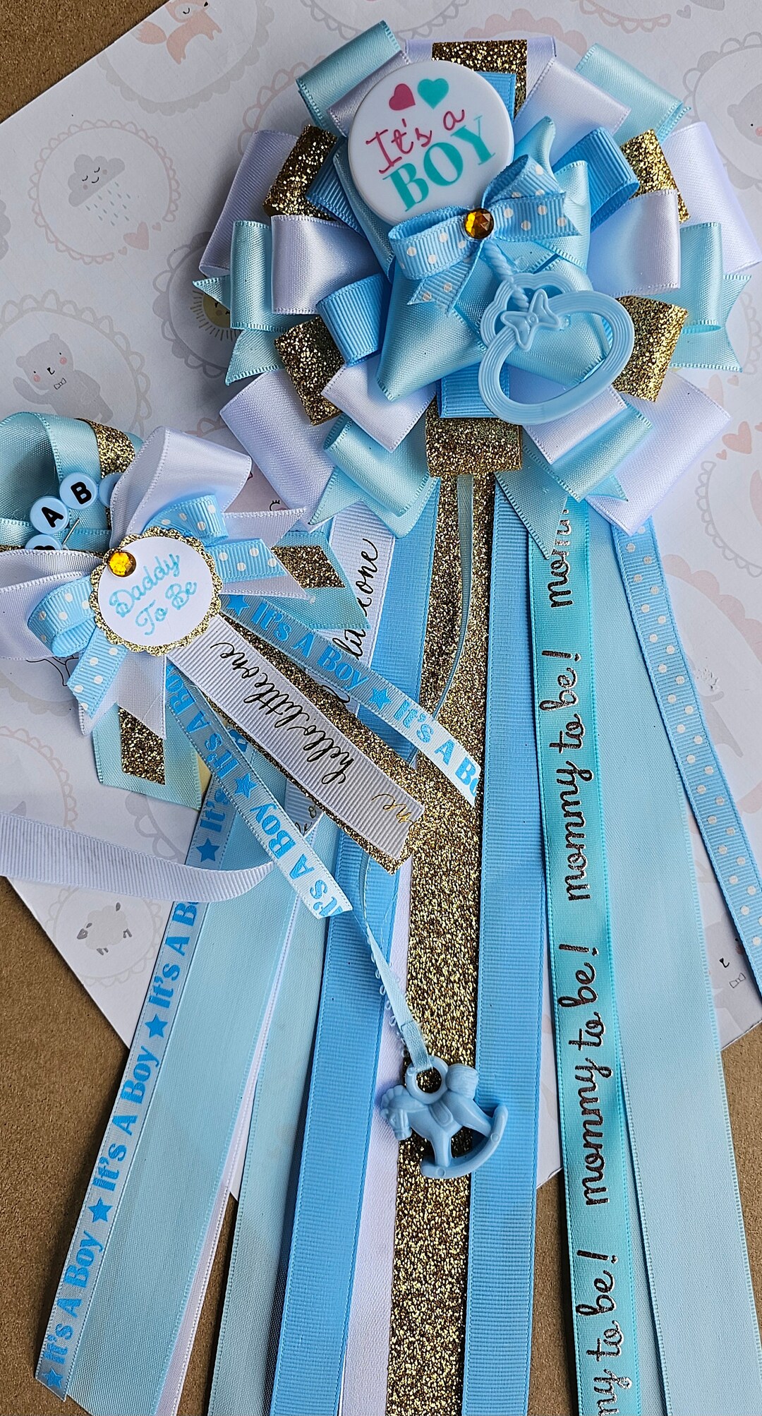 Blue Baby Shower Pin/it's a Boy Mom to Be Mum/blue Gold Baby Shower Mum ...