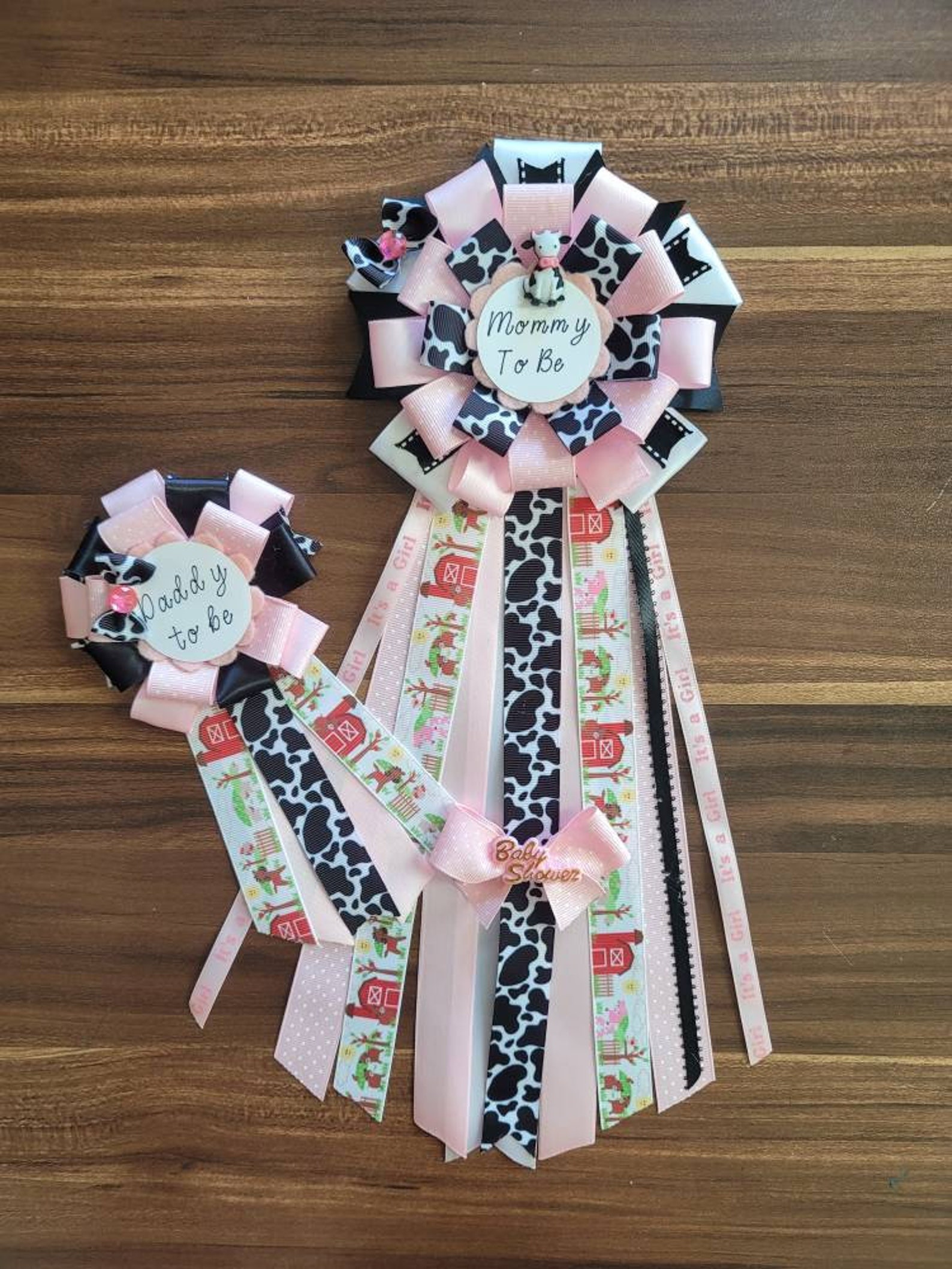 Farm Girl Baby Shower Corsage/cow Baby Shower Mum/pink Farm - Etsy