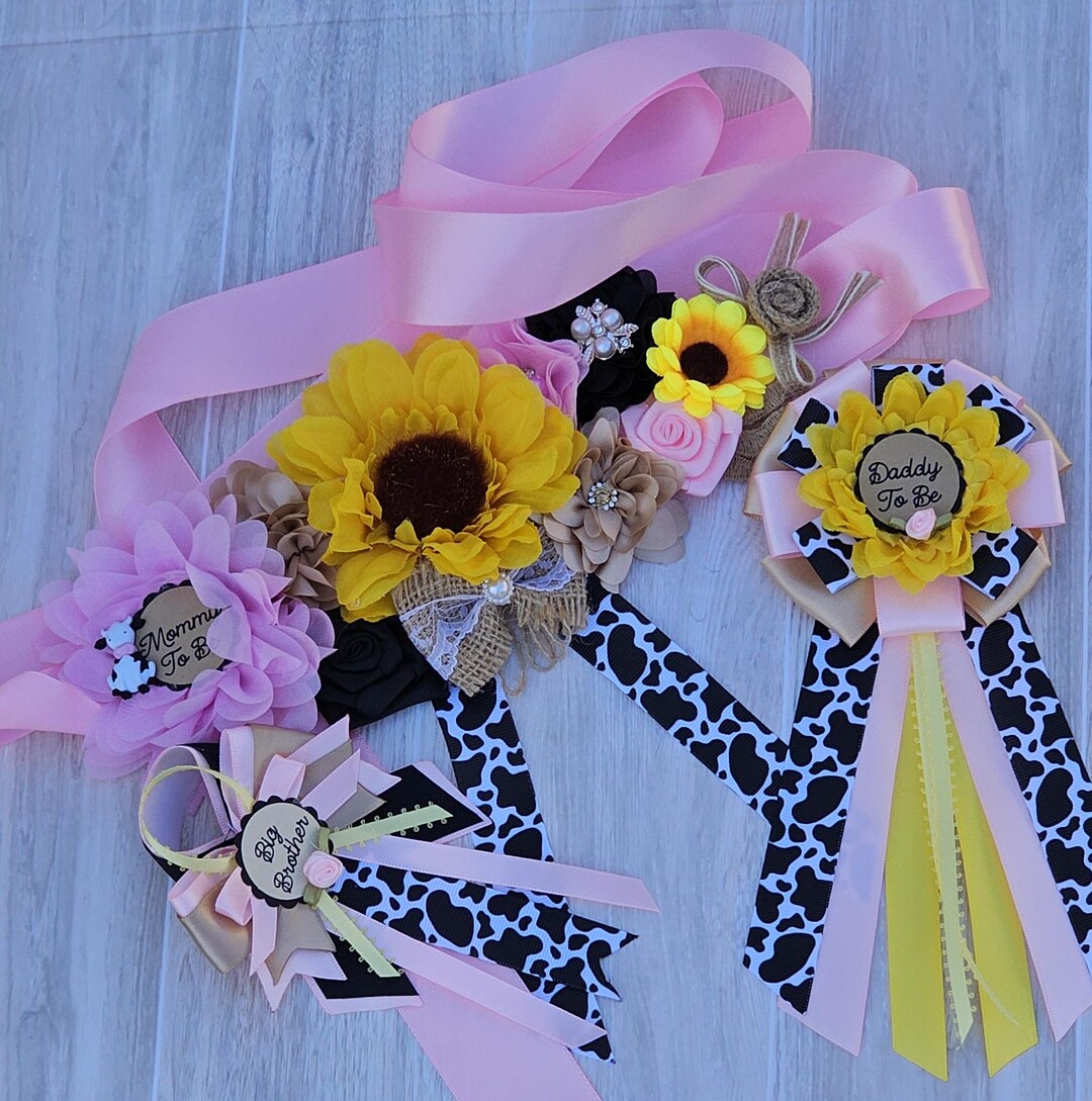 Pink Cow Baby Shower Sash/sunflower Maternity Sash/cow Pregnancy Sash ...