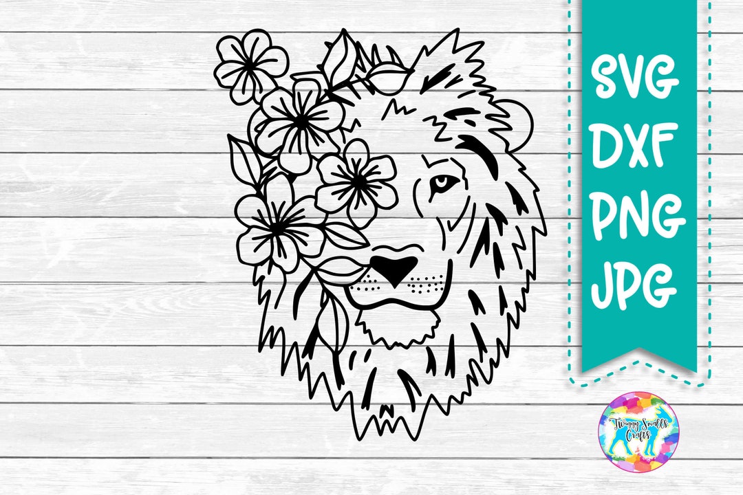 Floral Lion Svg, Lion Face, Hand Drawn Flowers, SVG, DXF, PNG, Files ...