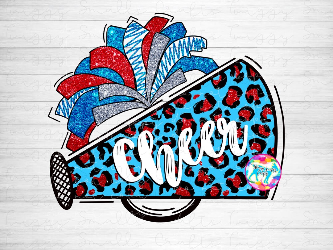 Cheer Megaphone Sublimation Design Download, Carolina Blue, Red, Silver ...
