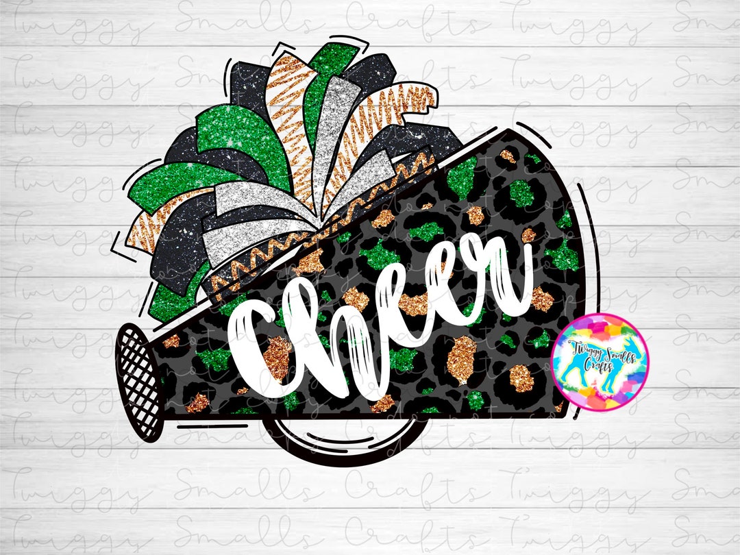 Cheer Megaphone Sublimation Design Download, Green, Black, Gold ...