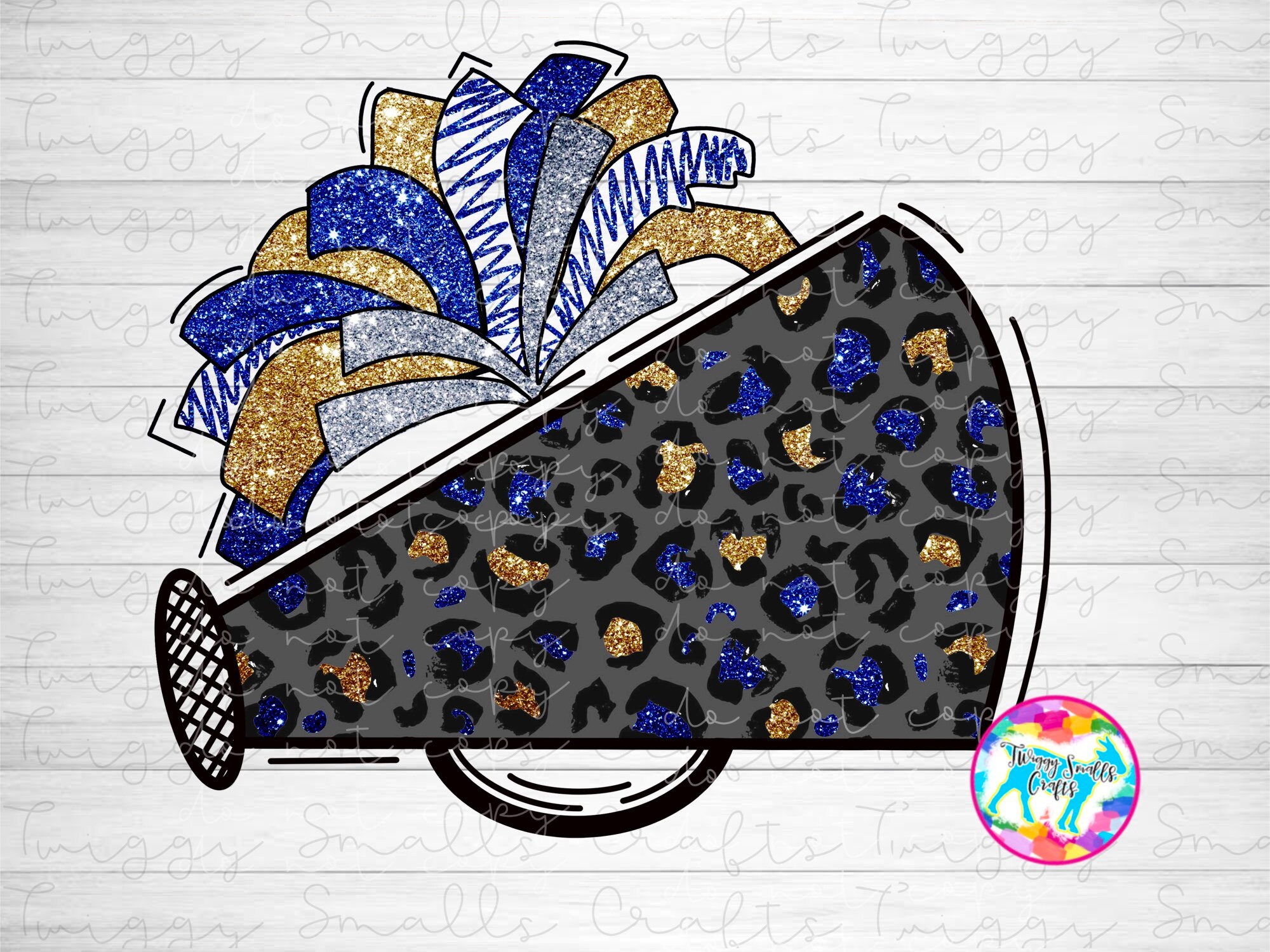Cheer Megaphone Sublimation Design Download, Blue, Black, Gold ...