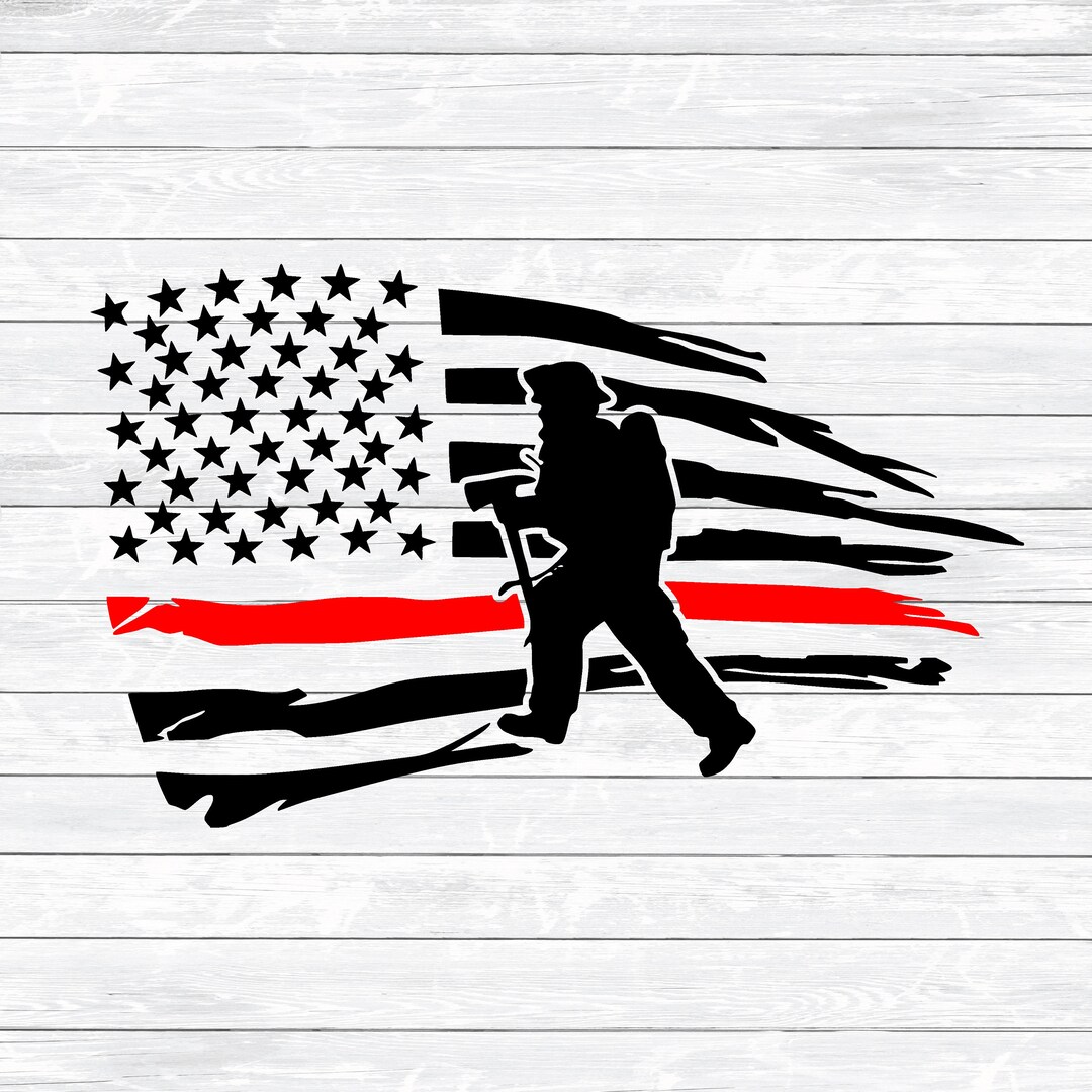 Firefighter Flag Svg, Red Line Svg, Fireman, Distressed American Flag ...