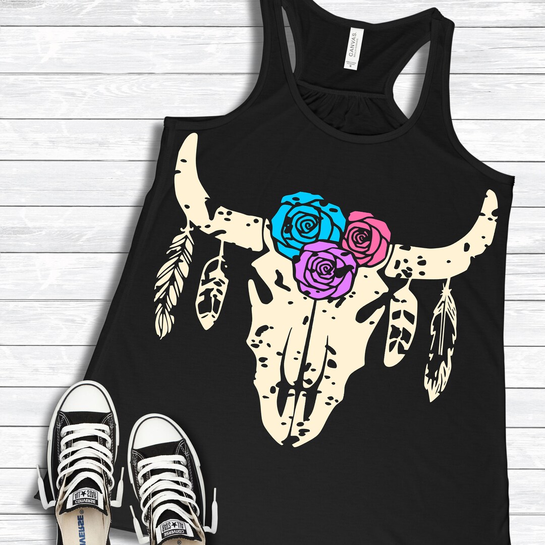 Distressed Cow Svg, Grunge Svg, Cow Skull, Feathers, Boho, DXF, SVG ...