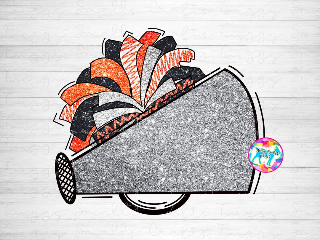 Cheer Megaphone Sublimation Design Download, Orange, Black, Silver ...