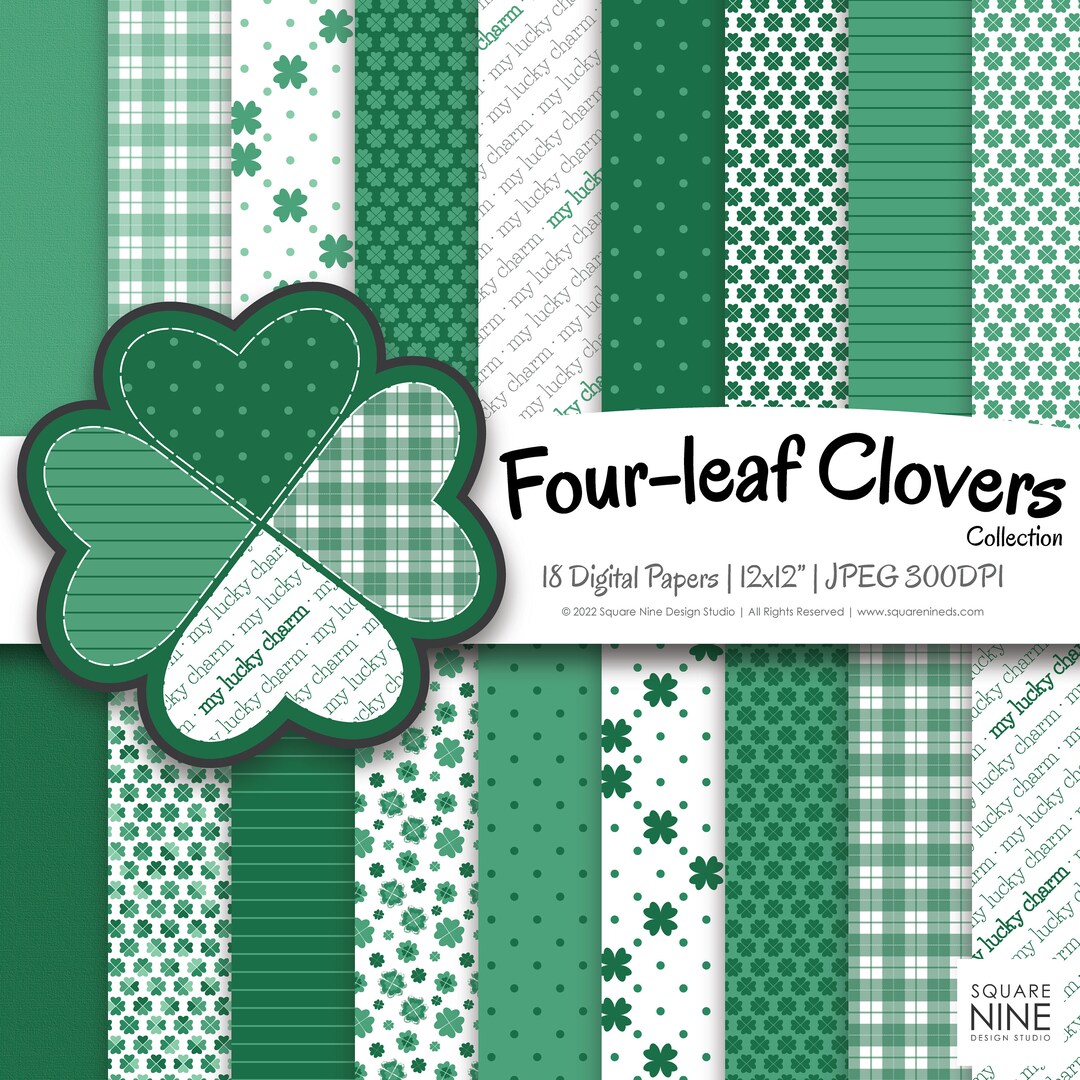 Four-leaf Clovers Digital Paper Pack | 18 Designs | 12x12 JPG Files ...